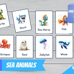 SEA ANIMALS- 12 Unique Flash Cards- Ready to Print- Pdf Printable Cards ...