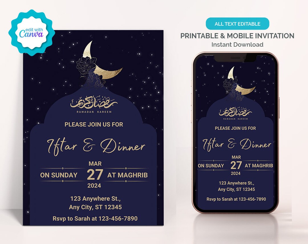 Editable Iftar Dinner Invitation Template, Digital or Printable Iftar ...