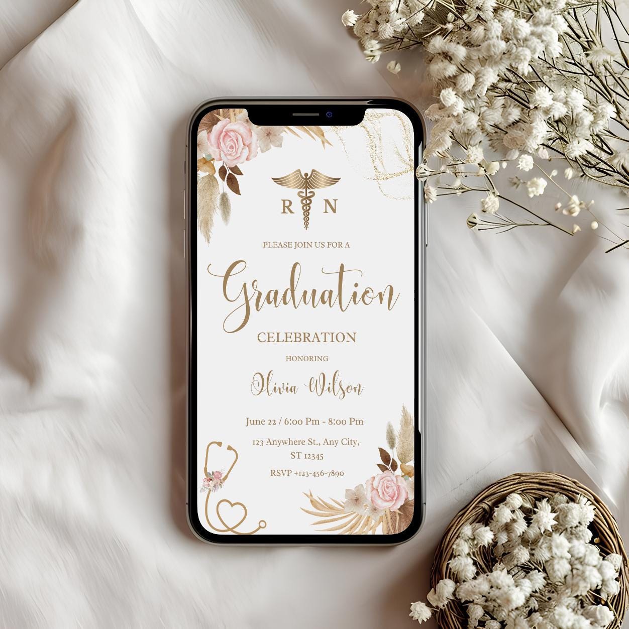 Editable Nurse Graduation Invitation, Digital Nursing Graduation Party ...