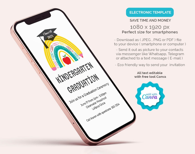 Kindergarten Graduation Invitation Editable Template, Kindergarten ...