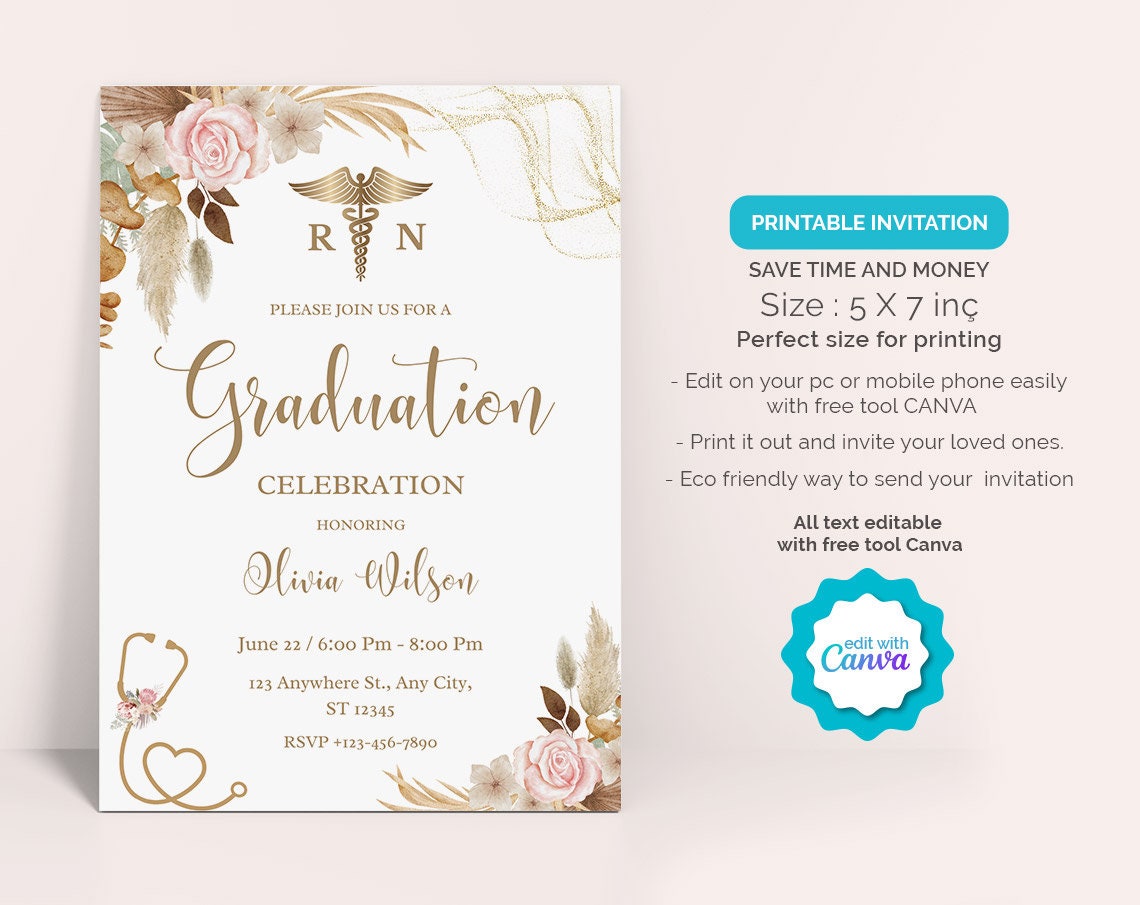 Editable Nurse Graduation Invitation, Digital Nursing Graduation Party ...