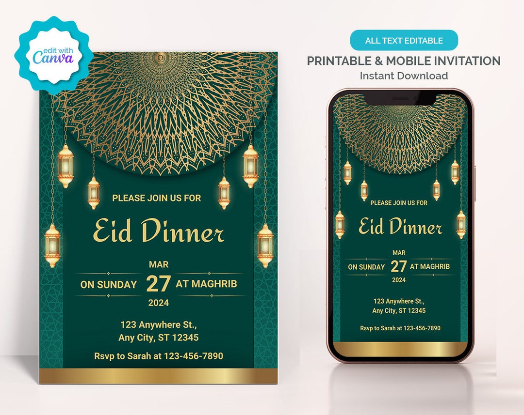 Eid Dinner Invitation, Editable Eid Party Invitation, Electronic Eid ...
