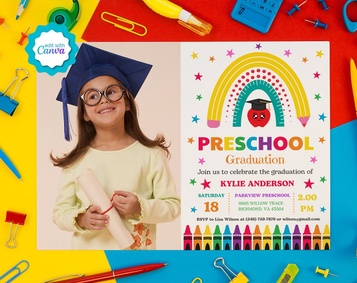 Preschool Graduation Invite With Photo, Kindergarten Graduation Party ...