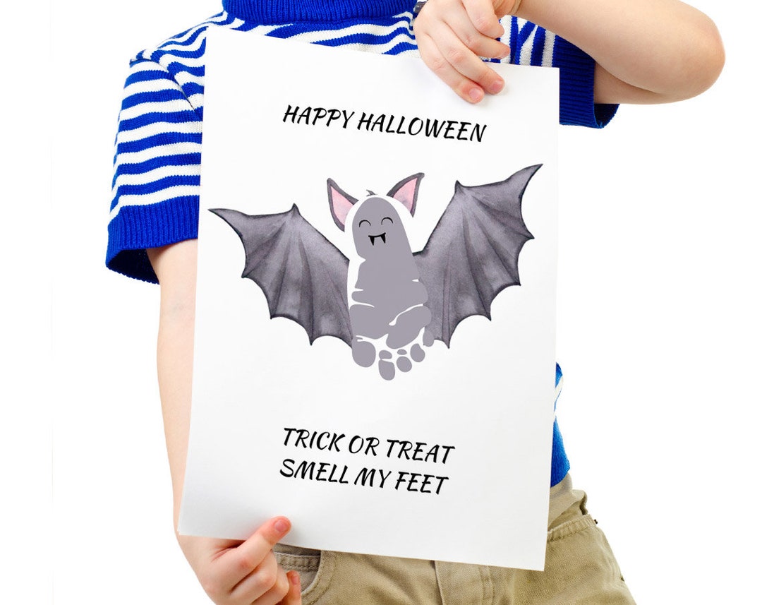 Halloween Bat Handprint Craft, Happy Halloween Handprint Art, DIY Gift ...