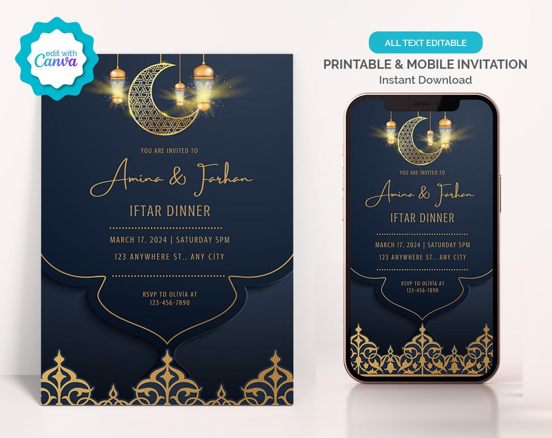 Editable Muslim Dinner Invitation, Iftar Dinner Invite, Iftar Party ...
