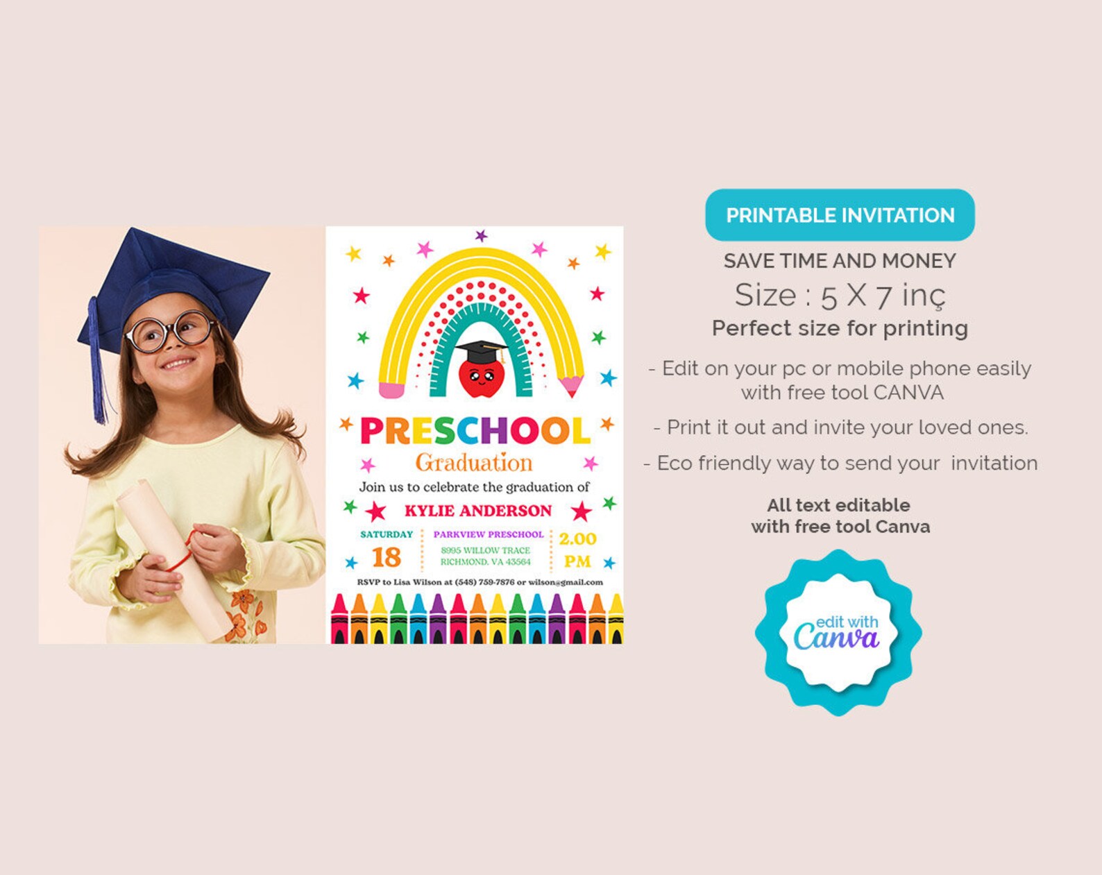 Preschool Graduation Invite With Photo, Kindergarten Graduation Party ...