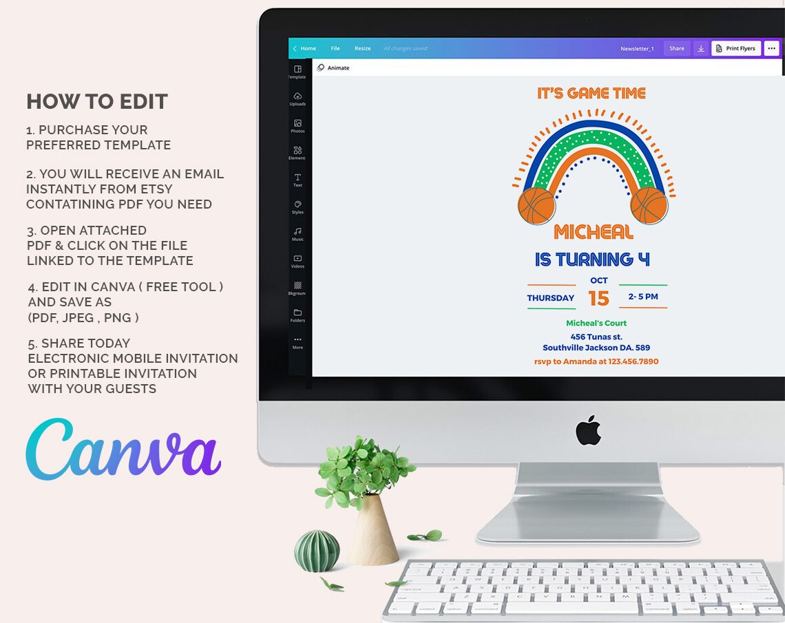 Rainbow Basketball Birthday Invitation, Basketball Invitation Digital ...
