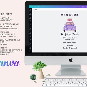 Editable Moving Anouncement Invitation, Purple Beetle Moving Invitation ...