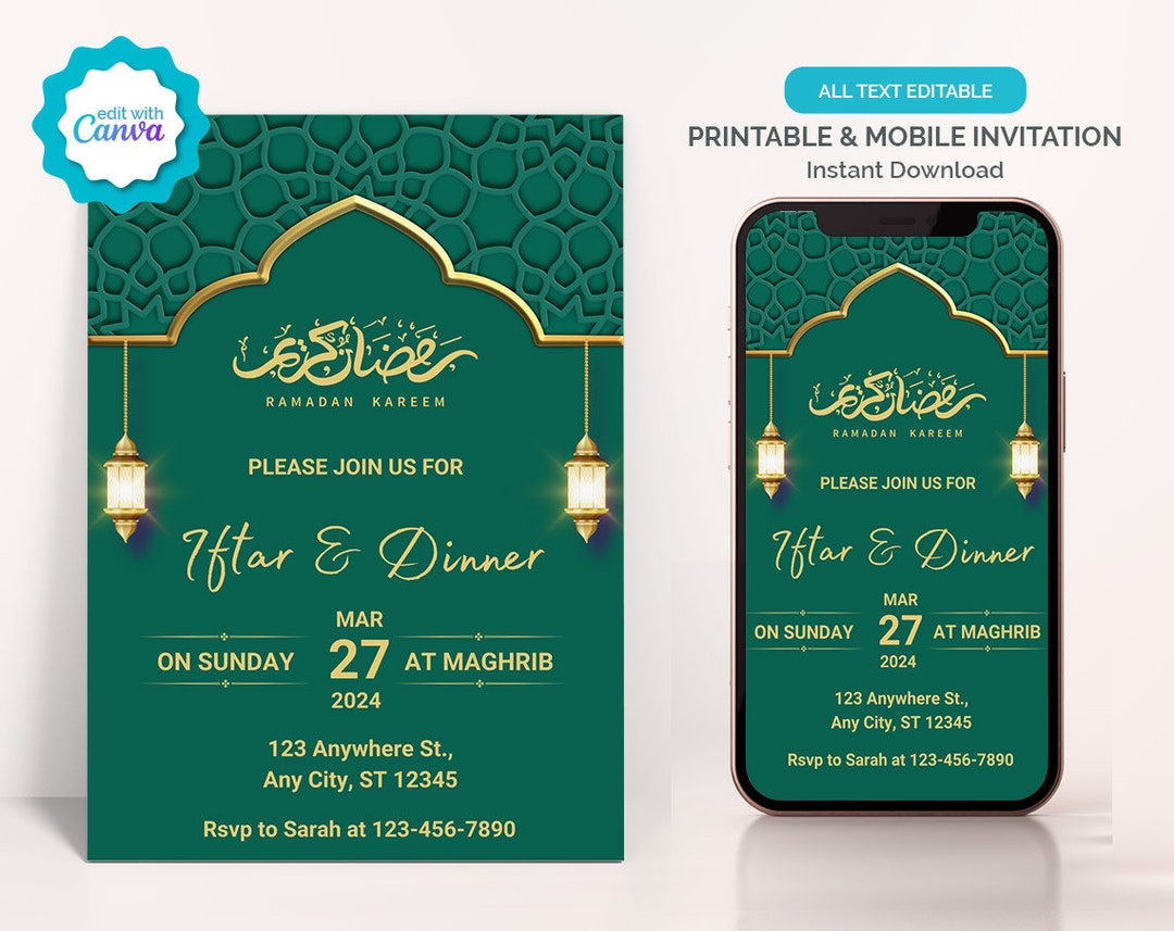 Iftar Party Invitation, Ramadan Iftar Dinner Invitation Editable ...