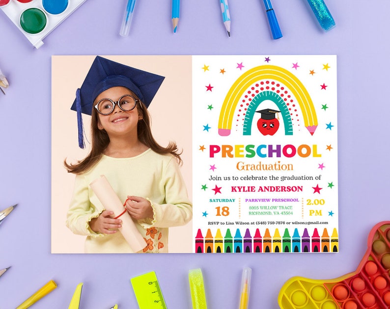 Preschool Graduation Invite With Photo, Kindergarten Graduation Party ...