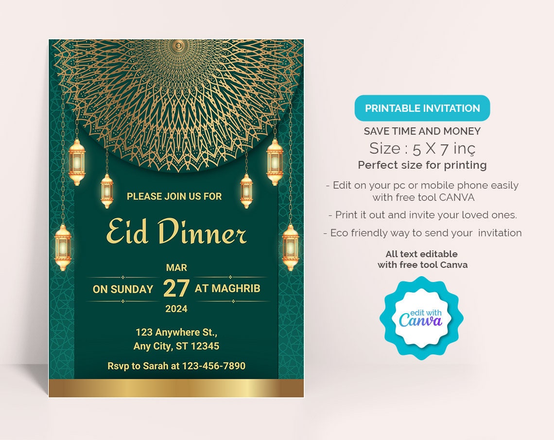Eid Dinner Invitation, Editable Eid Party Invitation, Electronic Eid ...