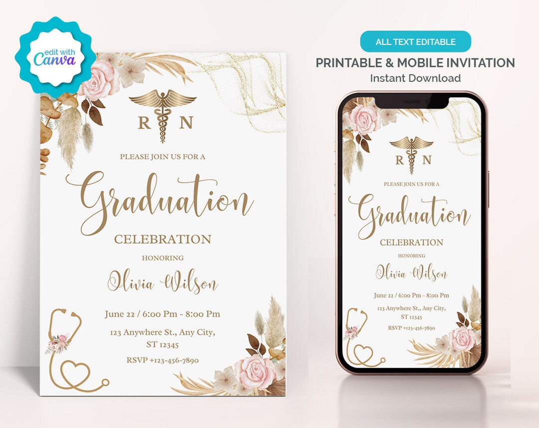Editable Nurse Graduation Invitation, Digital Nursing Graduation Party ...