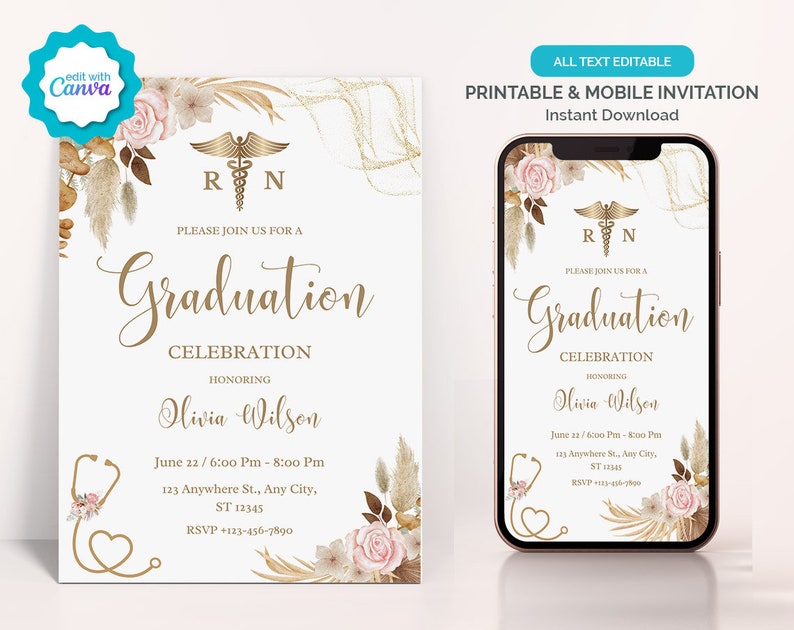 Editable Nurse Graduation Invitation, Digital Nursing Graduation Party ...