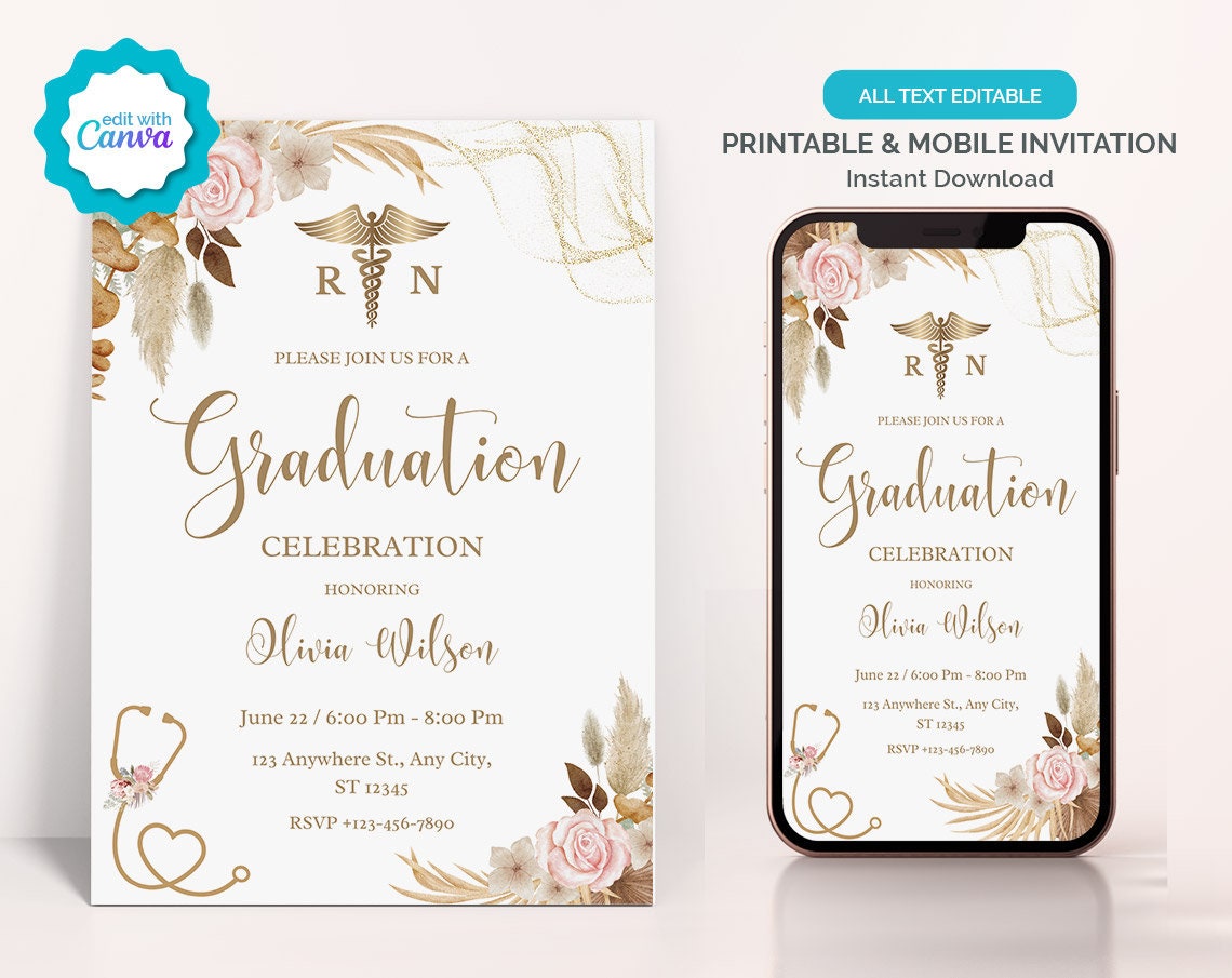 Editable Nurse Graduation Invitation, Digital Nursing Graduation Party ...
