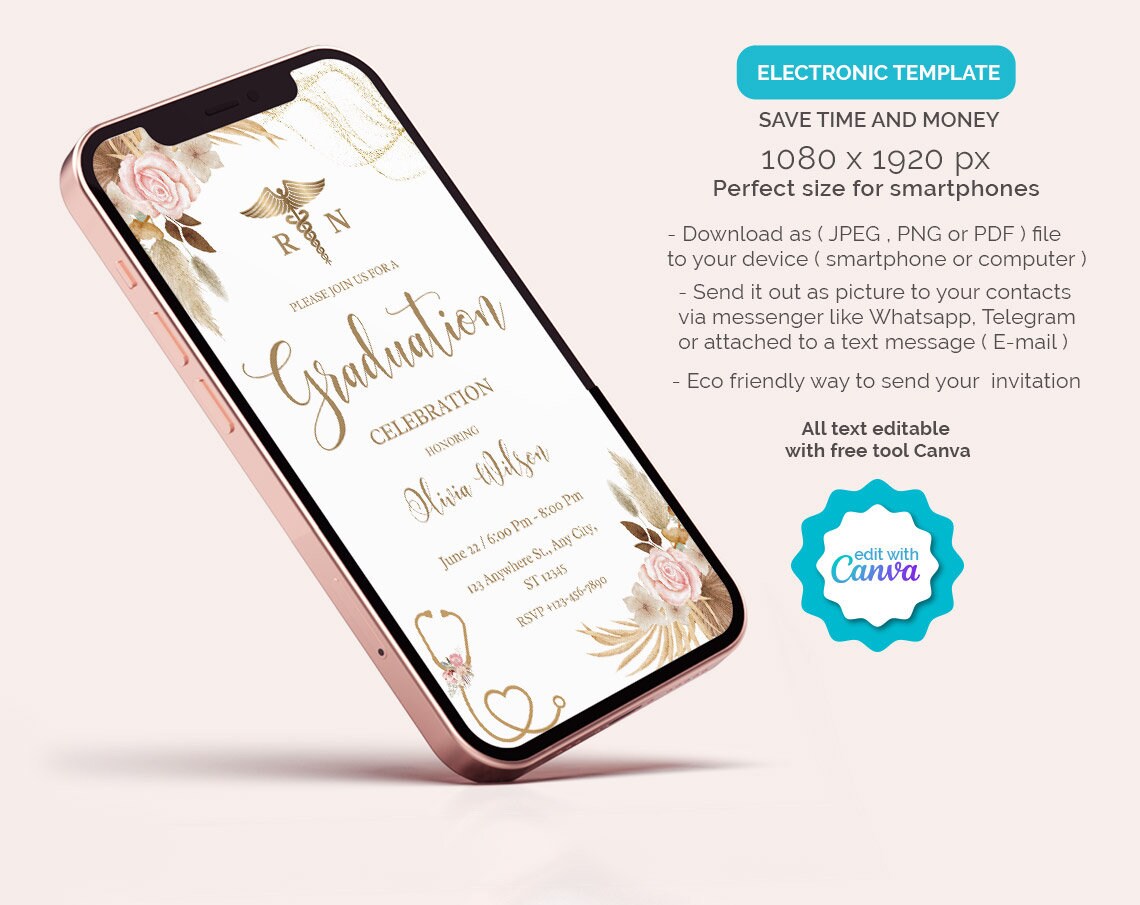 Editable Nurse Graduation Invitation, Digital Nursing Graduation Party ...