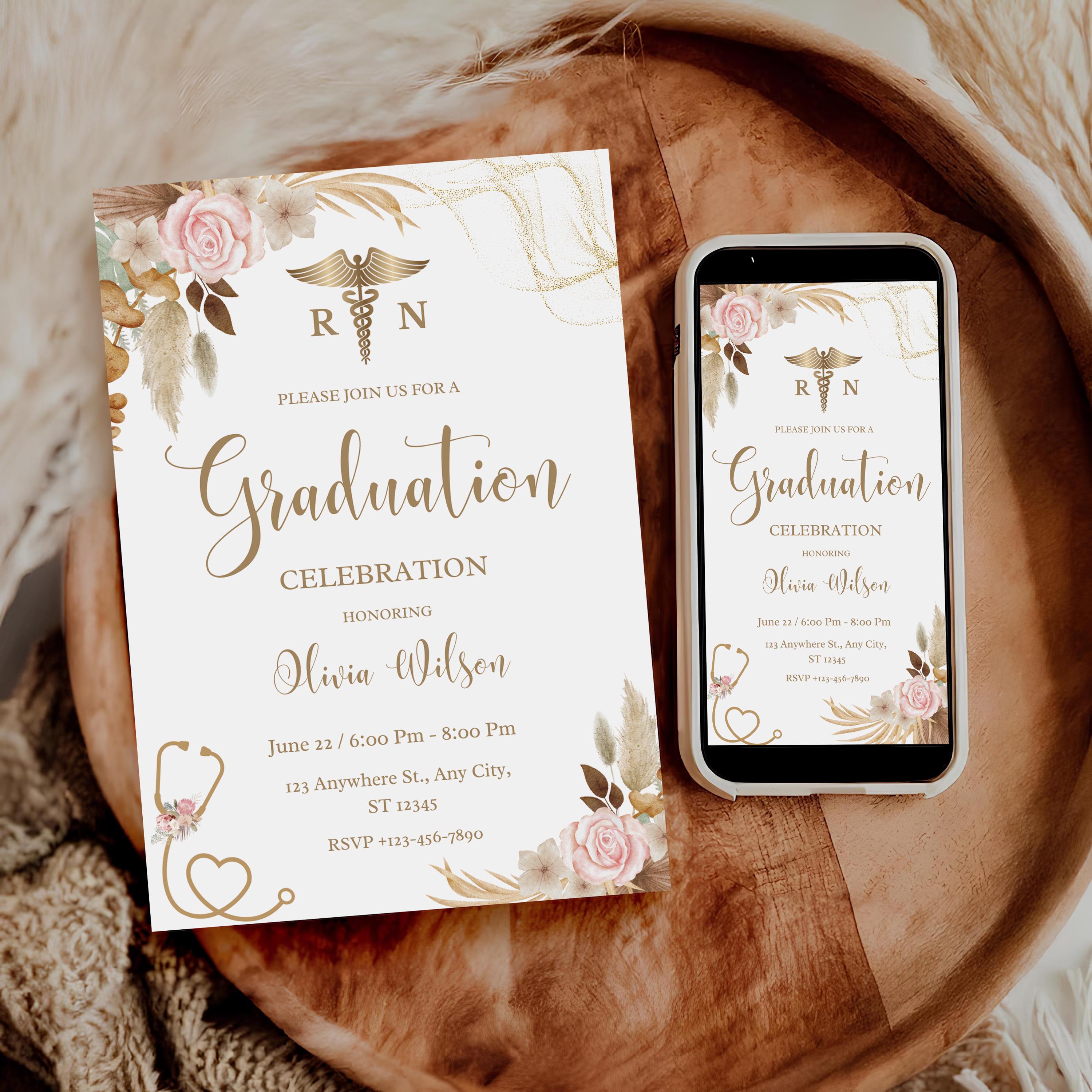 Editable Nurse Graduation Invitation, Digital Nursing Graduation Party ...