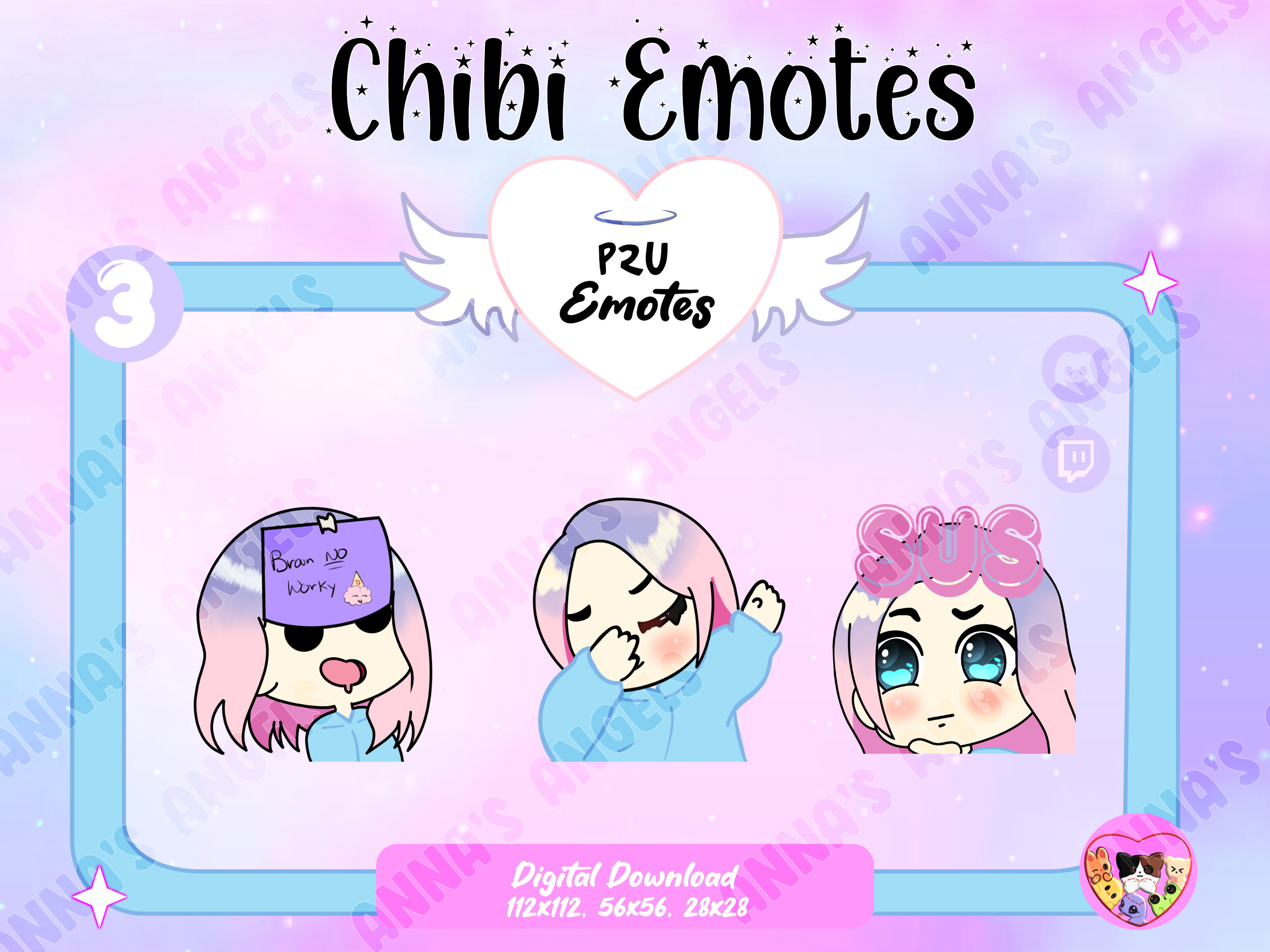 Cute Chibi Girl Emotes P2U | Twitch/discord/streaming | Cute Emotes ...