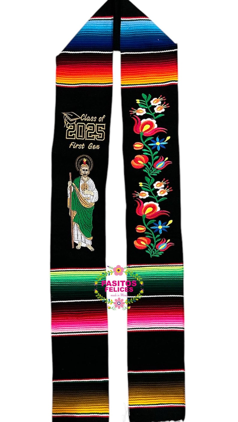 San Judas First Gen Black Graduation Stole Sarape Sash in Stock - Etsy