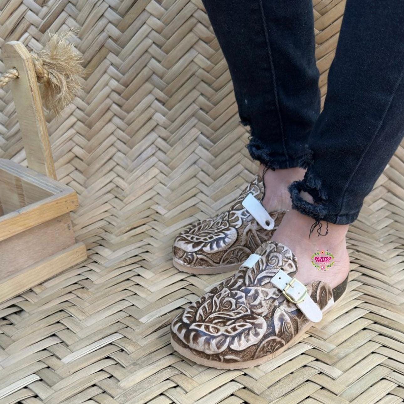 Rose Corcho Slides - Hand Tooled Leather Rose Slides - Etsy