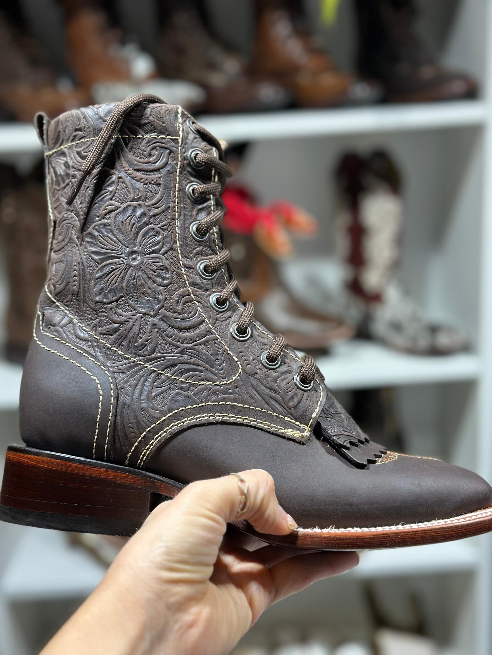 Botas Lacer - Chocolate Leather Tooled Boots - Etsy