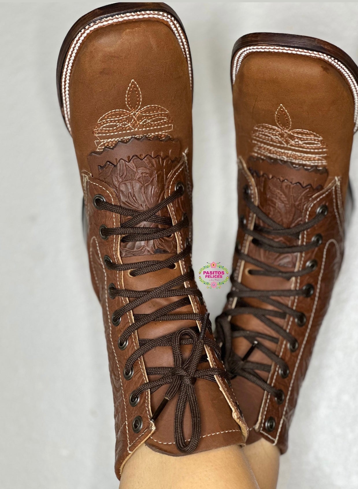 Botas Lacer Tan Leather Laced Tooled Boots - Etsy