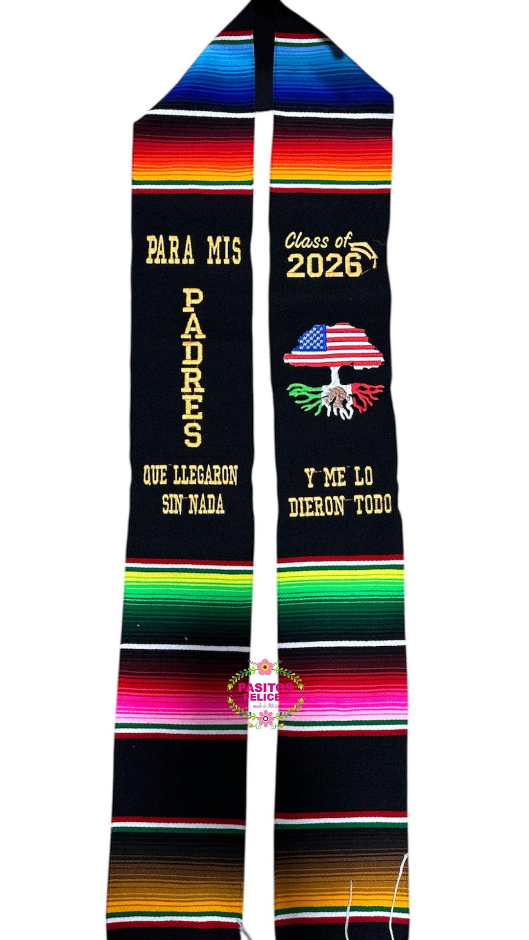 The *2026* Llegaron Sin Nada - Black Graduation Stole Sarape Sash in ...