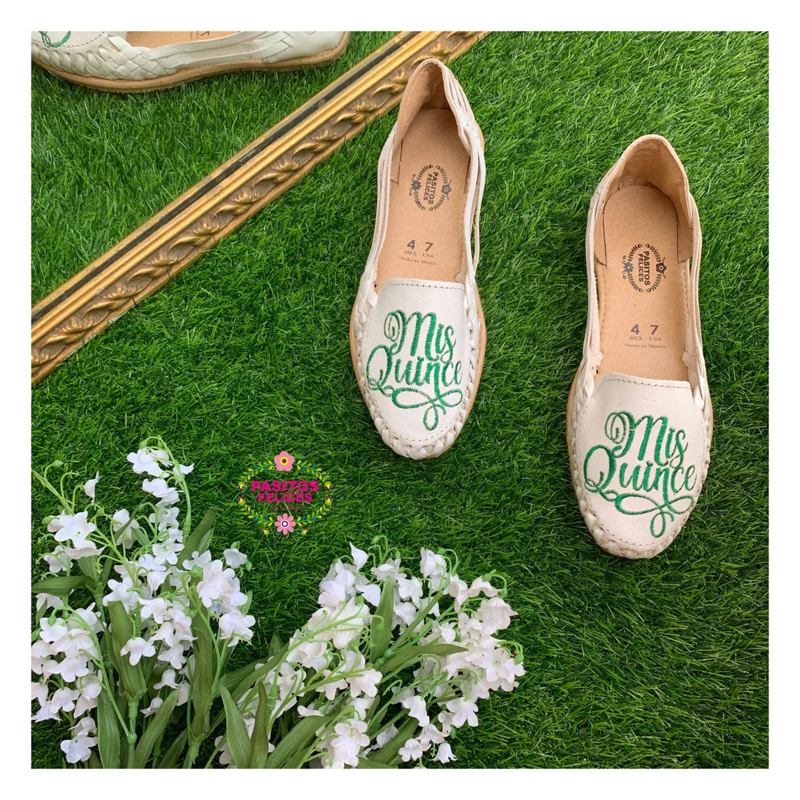 Mis Quince Sweet 15 Green Embroidered Flats - Etsy