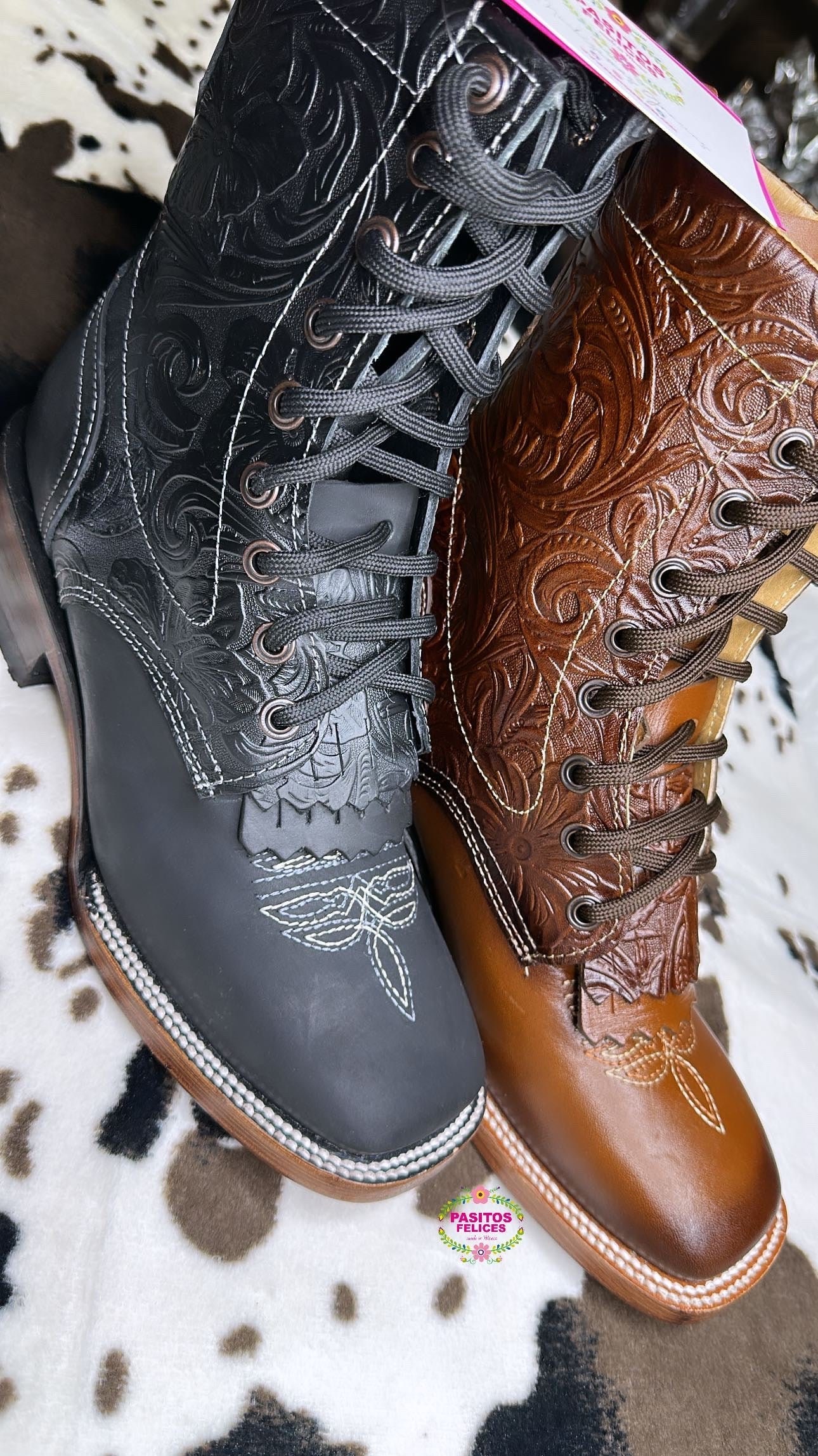 Botas Lacer Black Leather Tooled Boots - Etsy