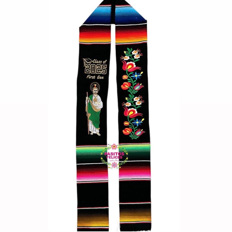 San Judas First Gen Black Graduation Stole Sarape Sash in Stock - Etsy