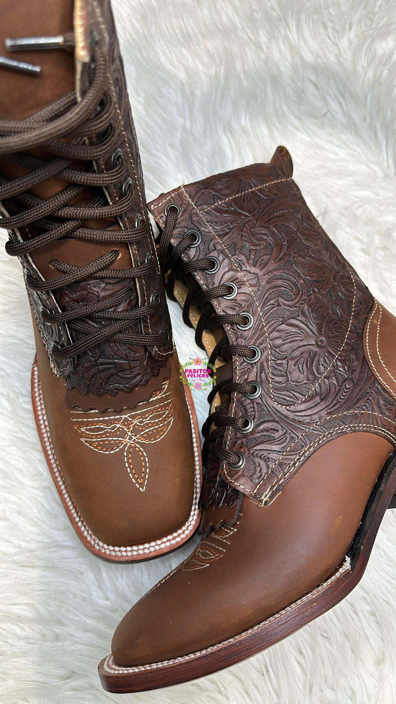 Botas Lacer - Tan Leather Laced Tooled Boots - Etsy