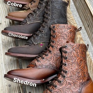 Botas Lacer - Tan Leather Laced Tooled Boots - Etsy