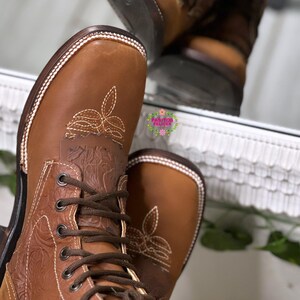Botas Lacer Tan Leather Laced Tooled Boots - Etsy