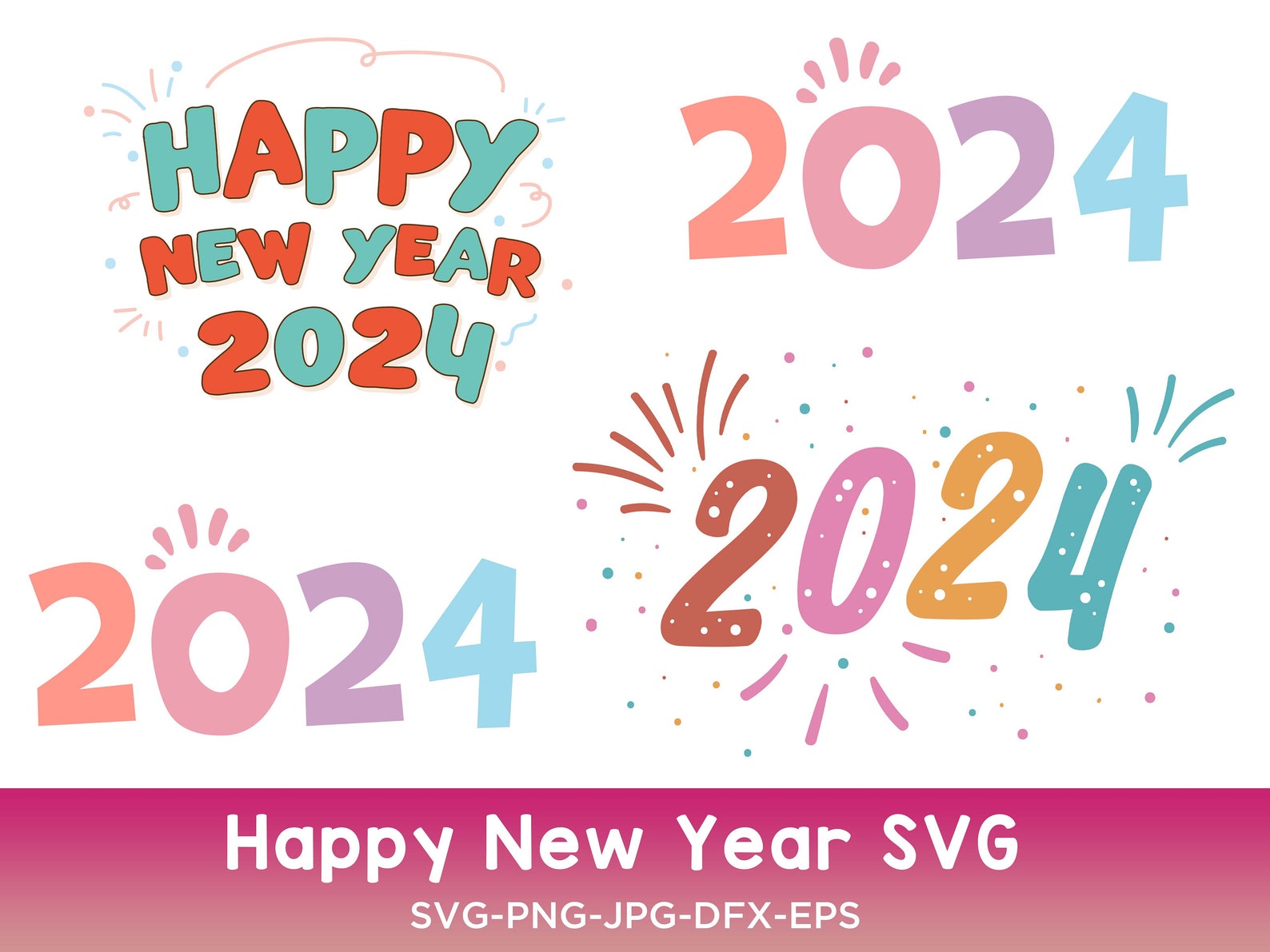 Happy New Year 2024 Svg Bundle, Happy New Year 2024 Png Bundle, Retro Happy New Year Sublimation ...