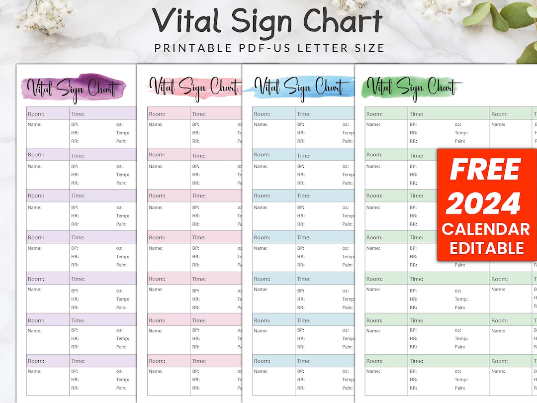 Printable Vital Sign Chart, Vital Sign Log, Vital Sign Tracker, Vital ...