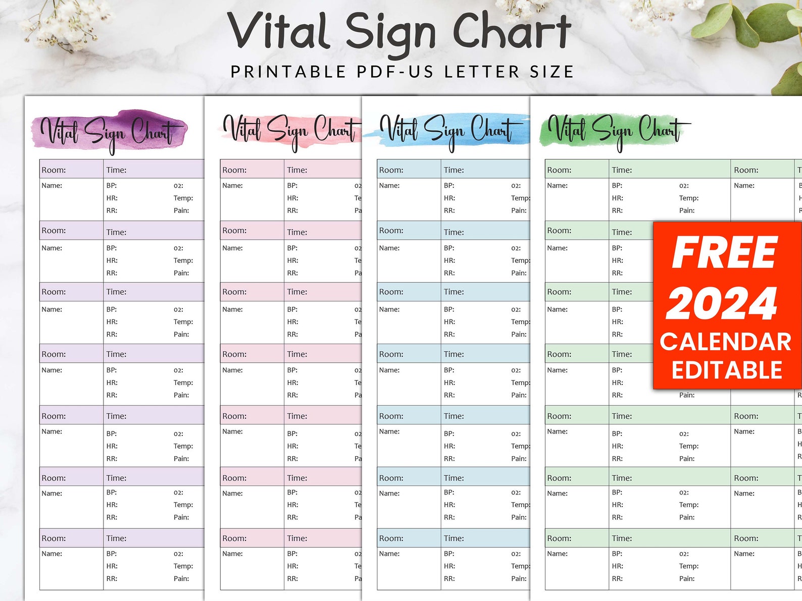 Printable Vital Sign Chart, Vital Sign Log, Vital Sign Tracker, Vital ...