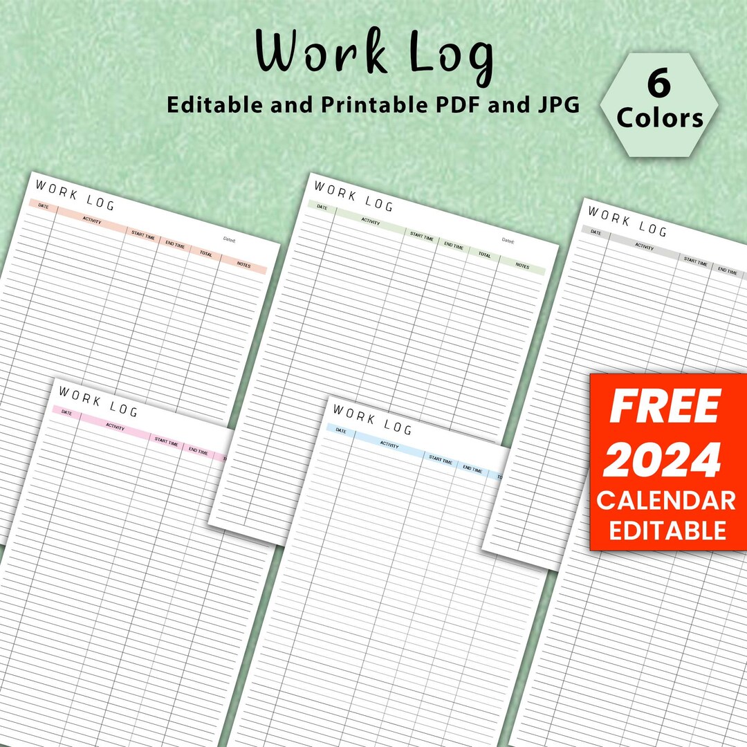 Work Hours Log Editable, Work Time Tracker, Activity Tracker, Time ...