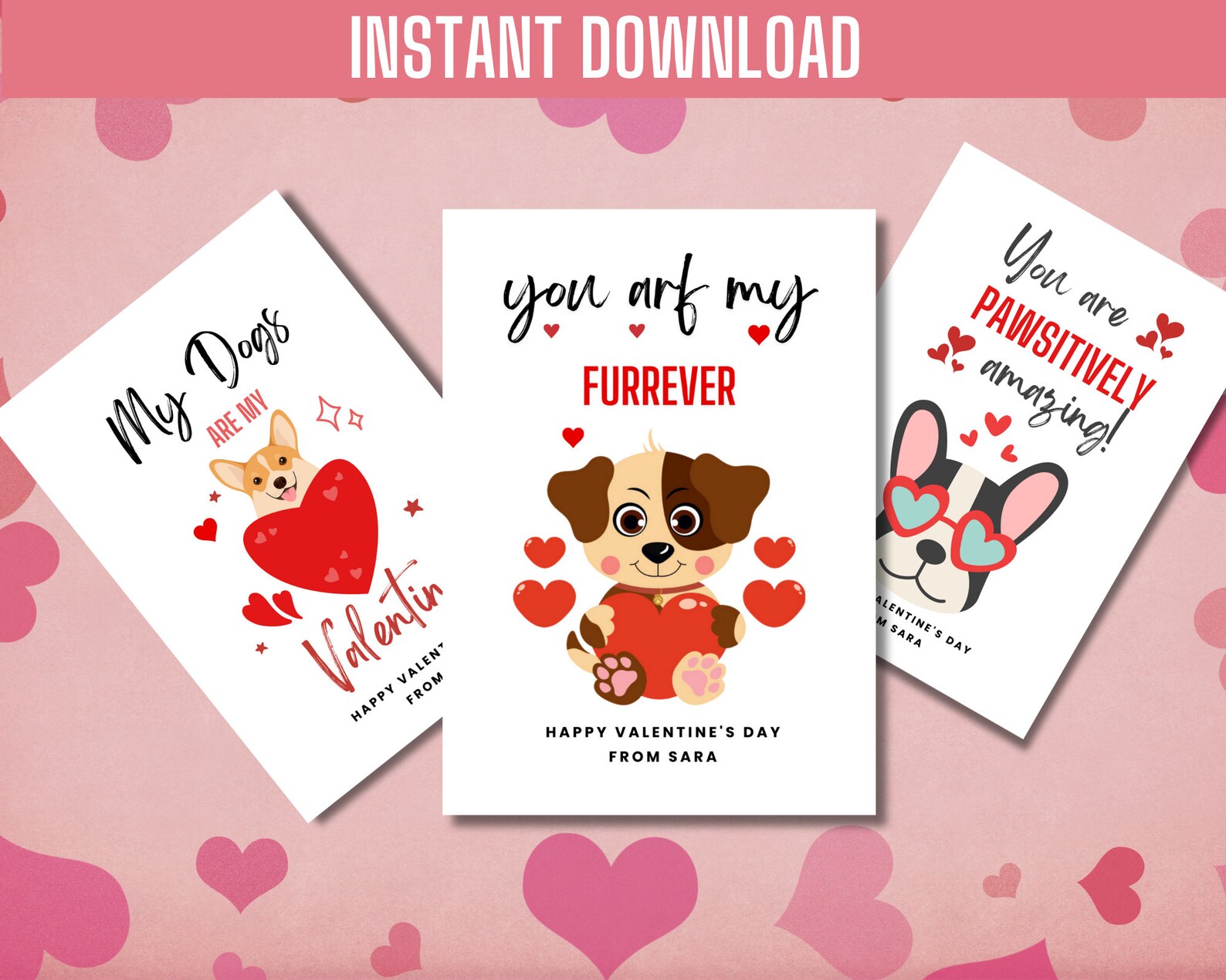 EDITABLE Printable Dog Valentine Cards, Valentines Day Cards, Valentine ...