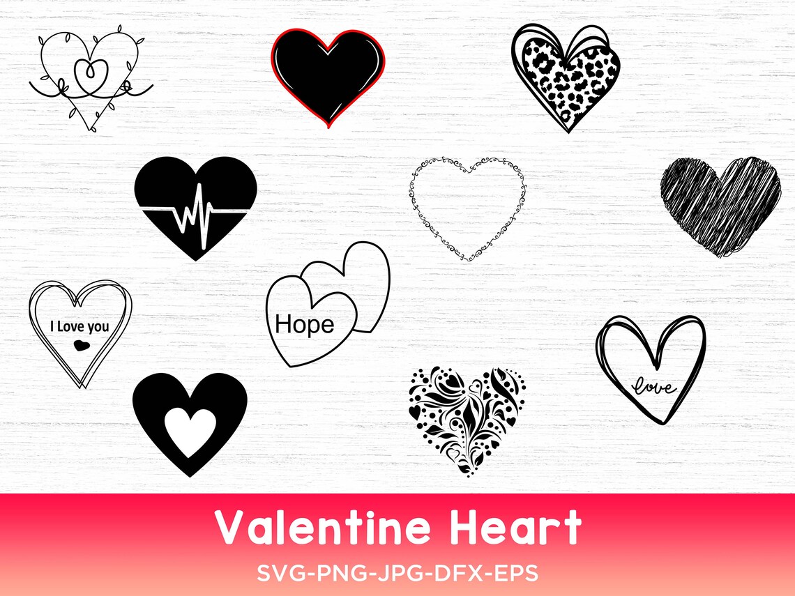 Valentine Heart Svg, Heart SVG Bundle, Heart Clipart, Doodle Hearts ...