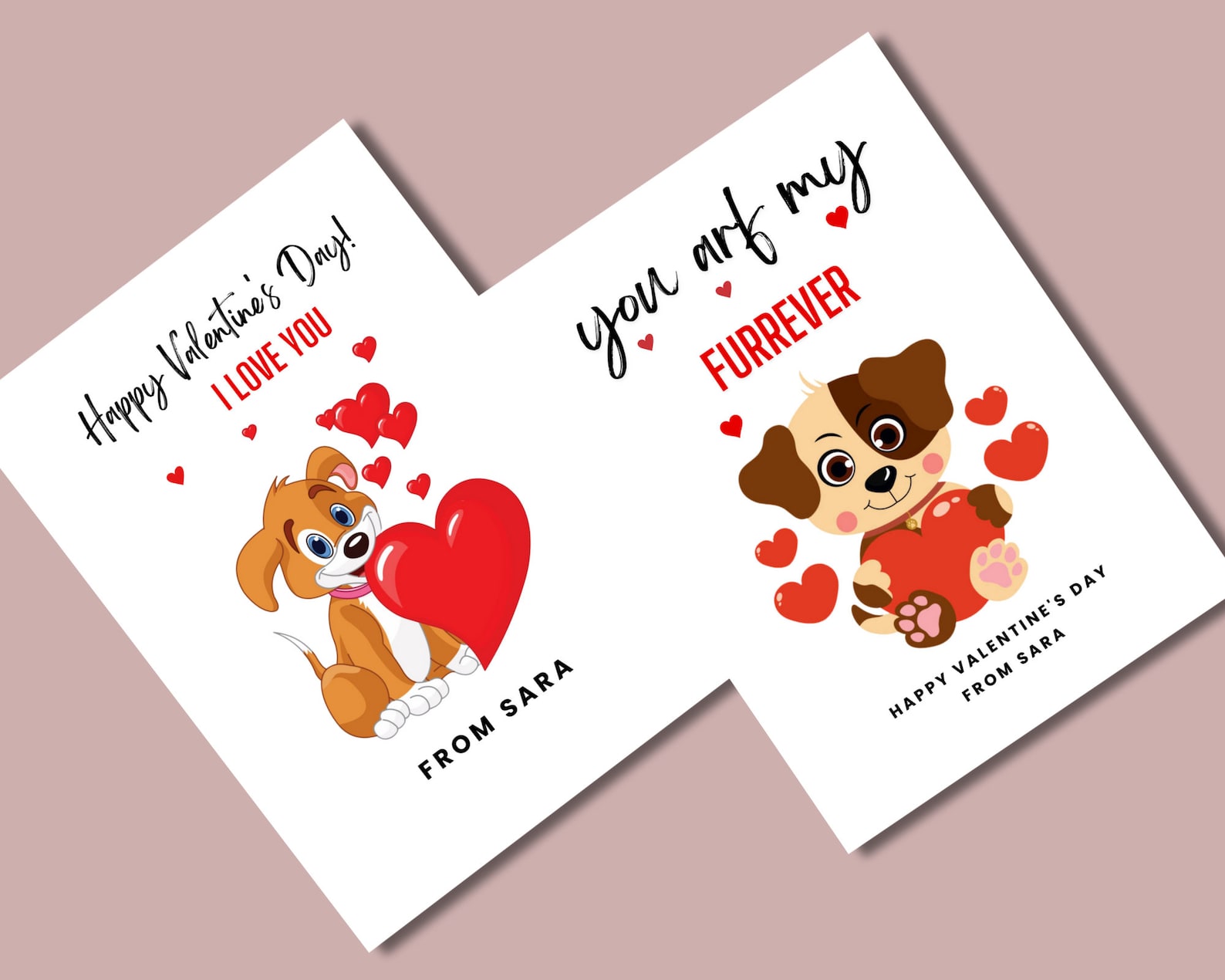 EDITABLE Printable Dog Valentine Cards, Valentines Day Cards, Valentine ...