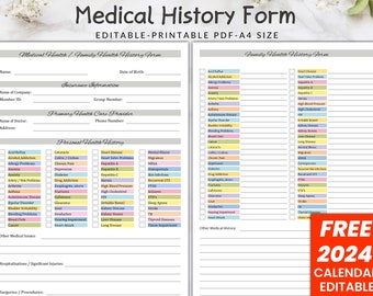 Editable Medical History Form, Family Medical History Form , Medical ...