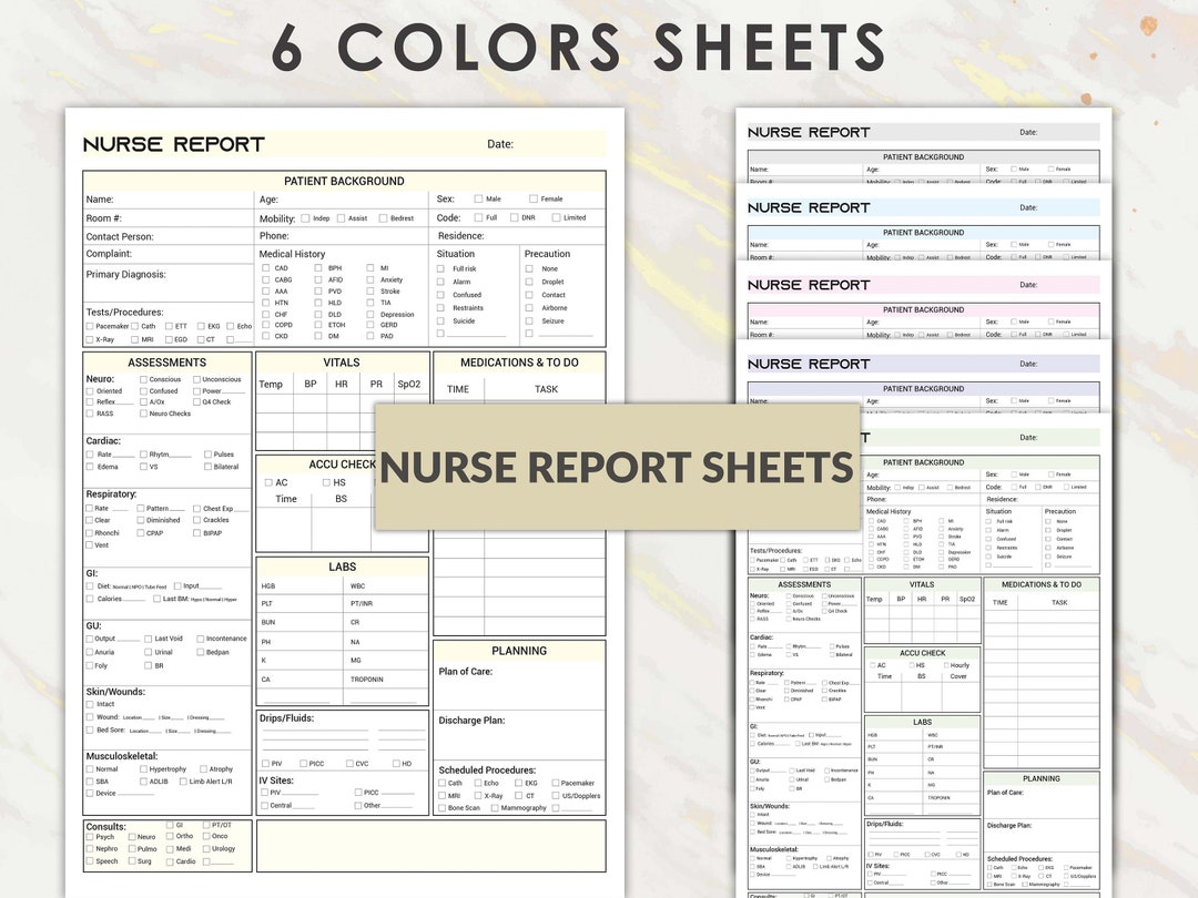 Nurse Report Sheet, Nursing Handoff Sheet, Nurse Brain Sheet, Nursing ...