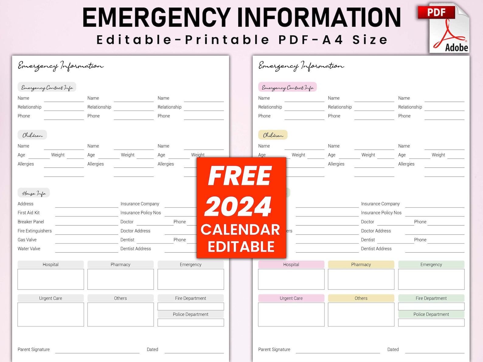 Editable Emergency Information Sheet, Emergency Contact Information ...