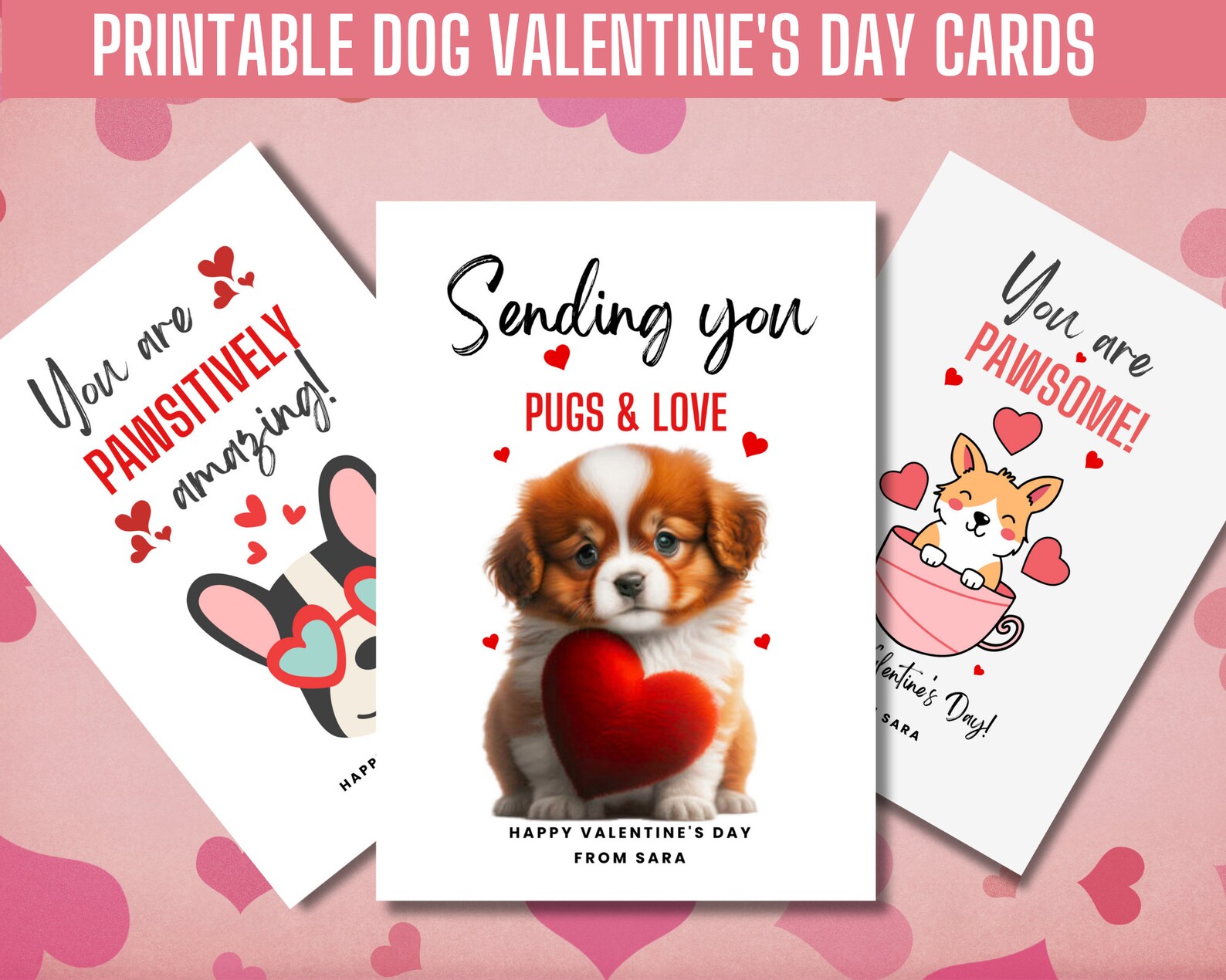 EDITABLE Printable Dog Valentine Cards, Valentines Day Cards, Valentine ...