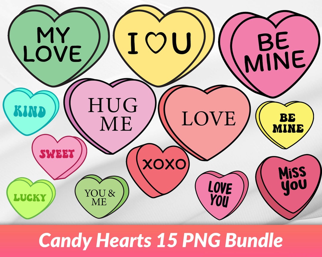 Candy Hearts Png Bundle, Candy Hearts Clipart, Candy Hearts Png, Heart ...