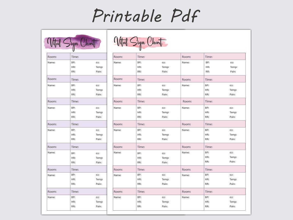 Printable Vital Sign Chart, Vital Sign Log, Vital Sign Tracker, Vital ...