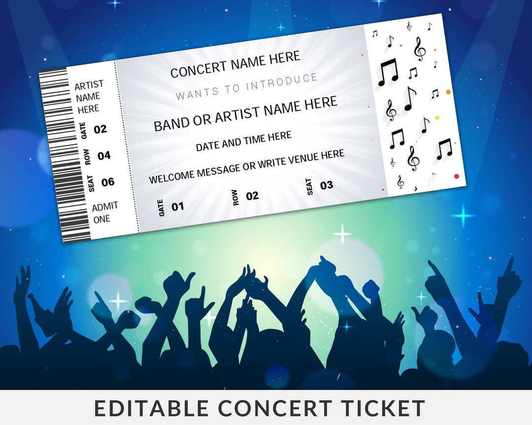 Editable Concert Ticket Template, Concert Ticket Gift, DIY Event Ticket ...