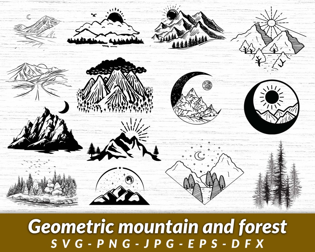 Geometric Mountain and Forest SVG Bundle Abstract Nature Designs Modern ...