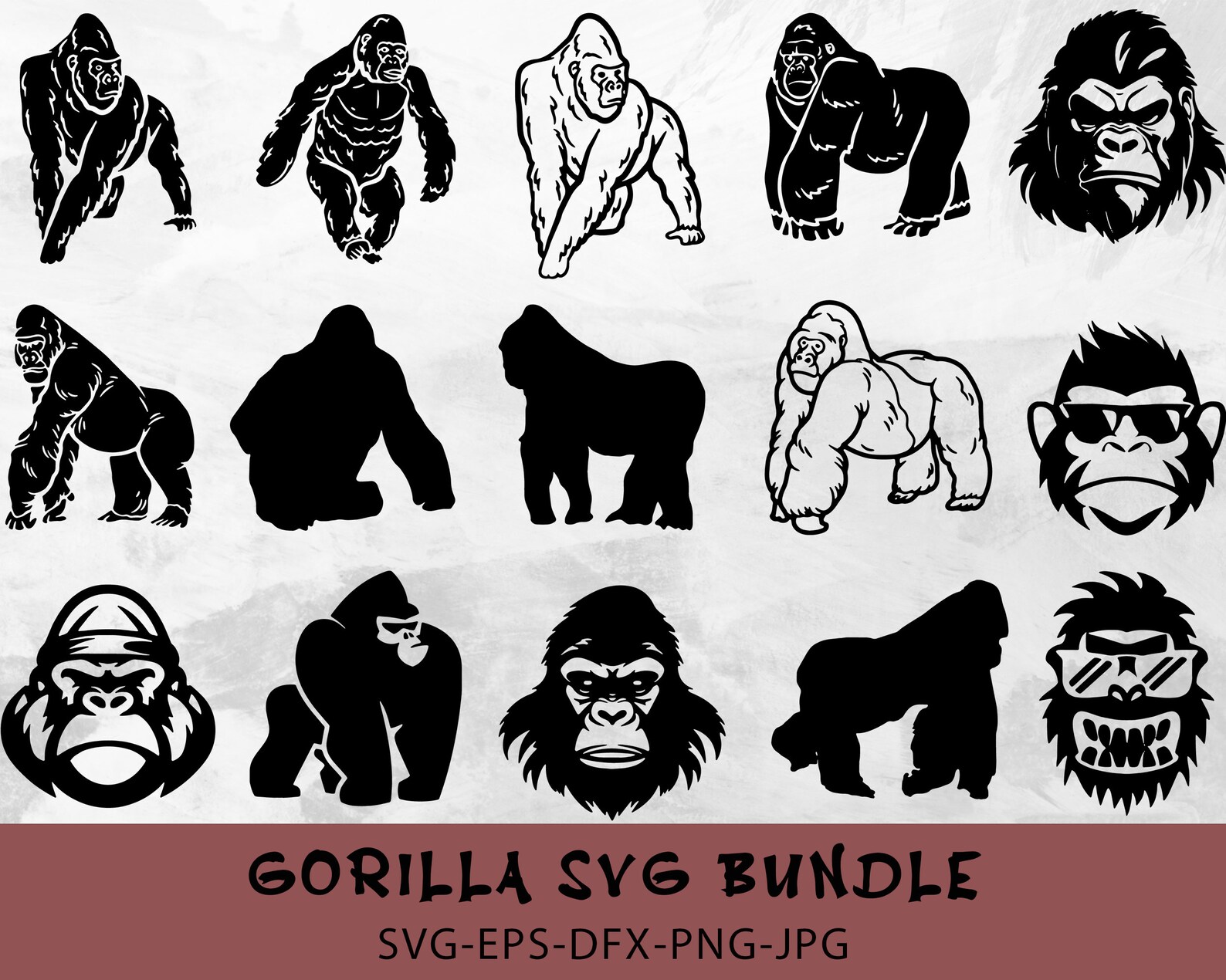Gorilla SVG Bundle, Gorilla Head Svg, Gorilla Dxf, Gorilla Png, Gorilla ...