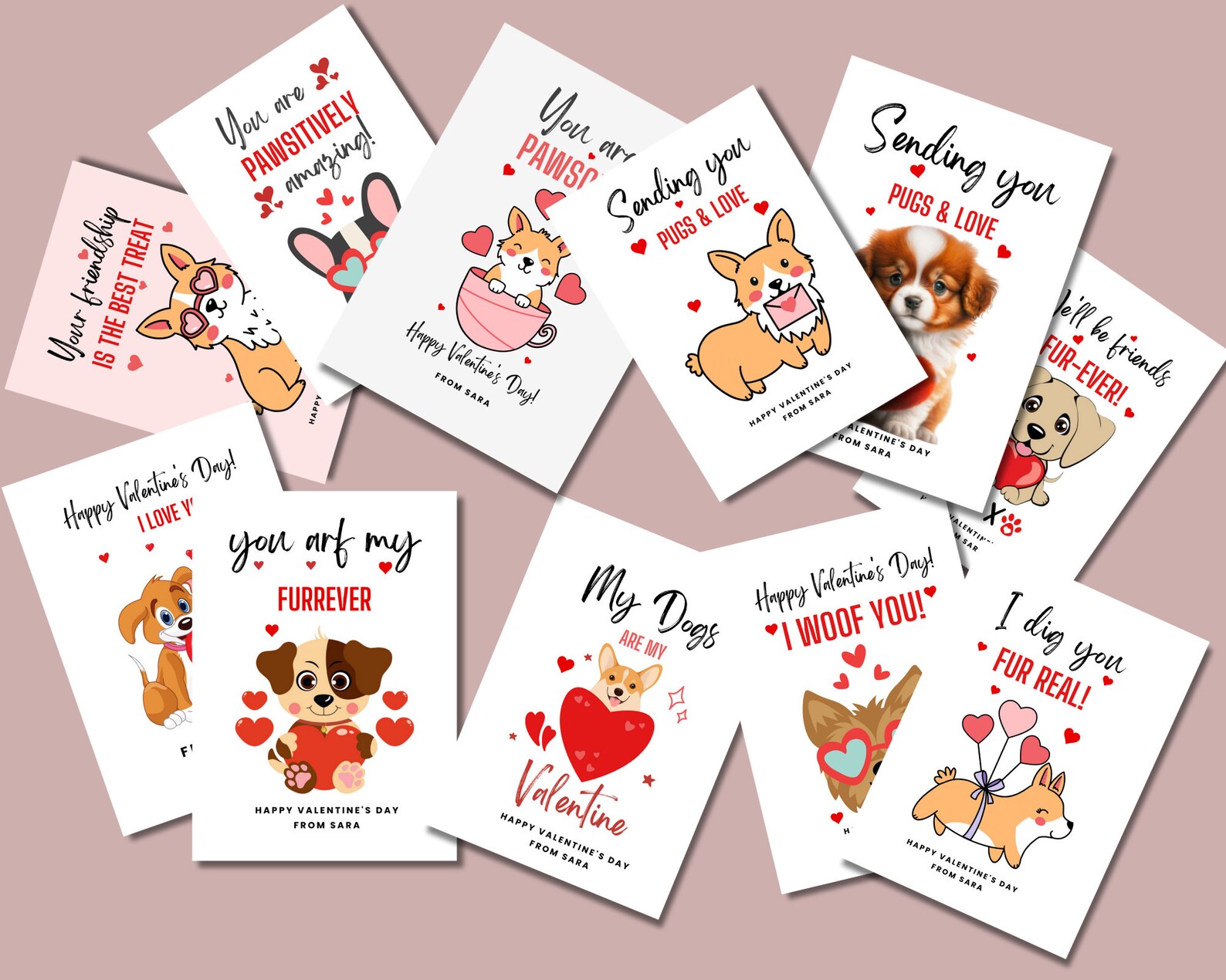 EDITABLE Printable Dog Valentine Cards, Valentines Day Cards, Valentine ...