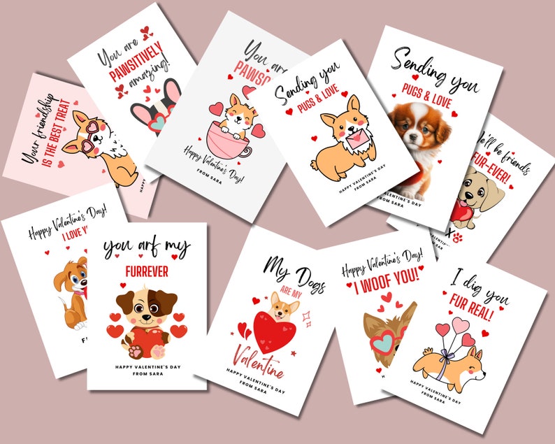 EDITABLE Printable Dog Valentine Cards, Valentines Day Cards, Valentine ...